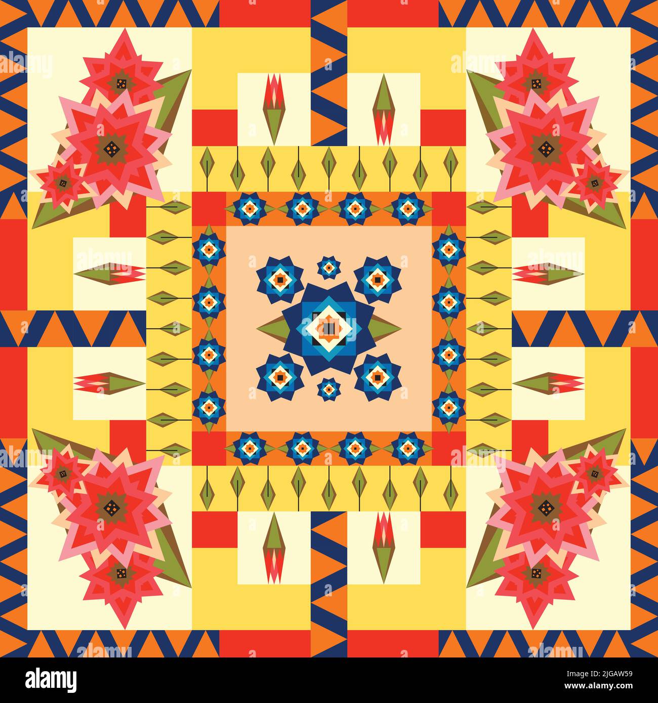 Seamless vector pattern flowers in square. Summer floral quilt tile ...