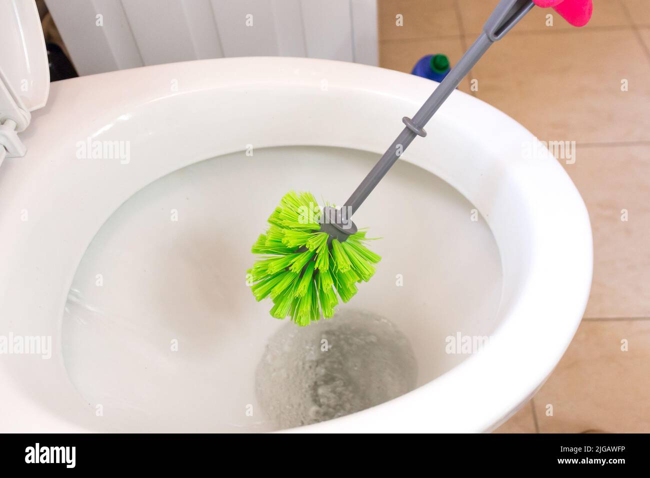 Cleaning the toilet, using a toilet brush, cleaning. Home cleaning and ...
