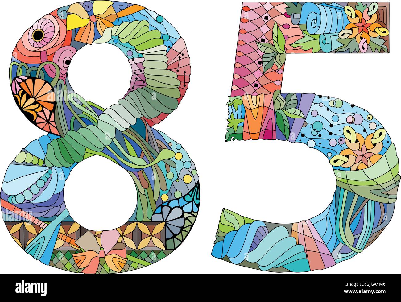 Eighty-five number Isolated zentangle illustration for decoration Stock ...