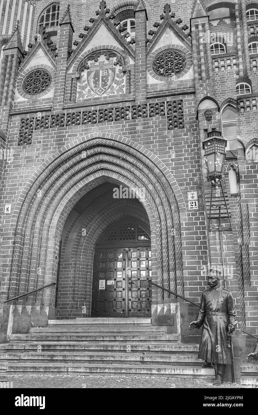 A vertical grayscale of a building with Gothic architecture Stock Photo ...