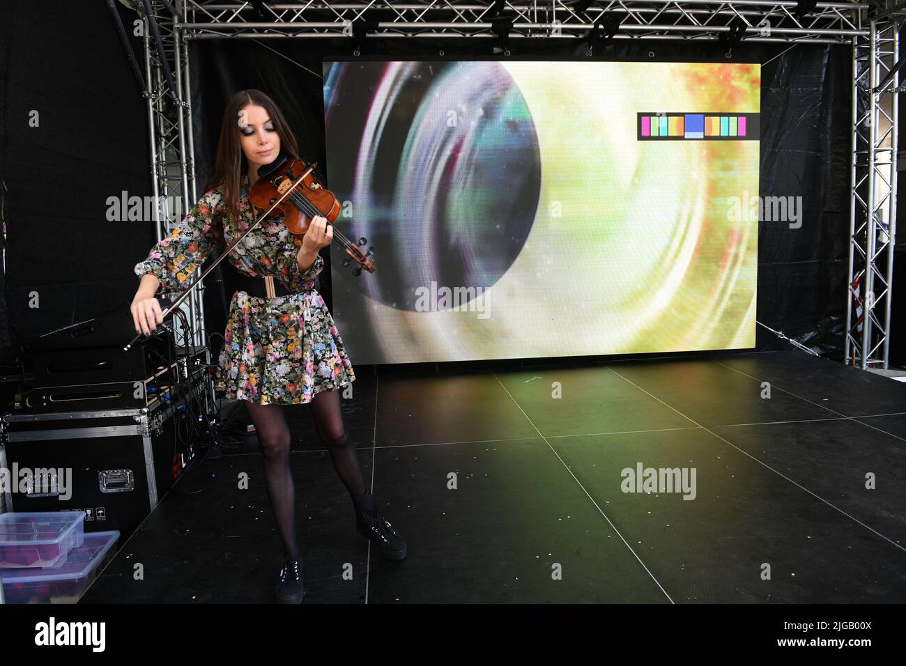 Munich, Germany. 09th July, 2022. Violinist Beatrix Loew-Beer performs ...