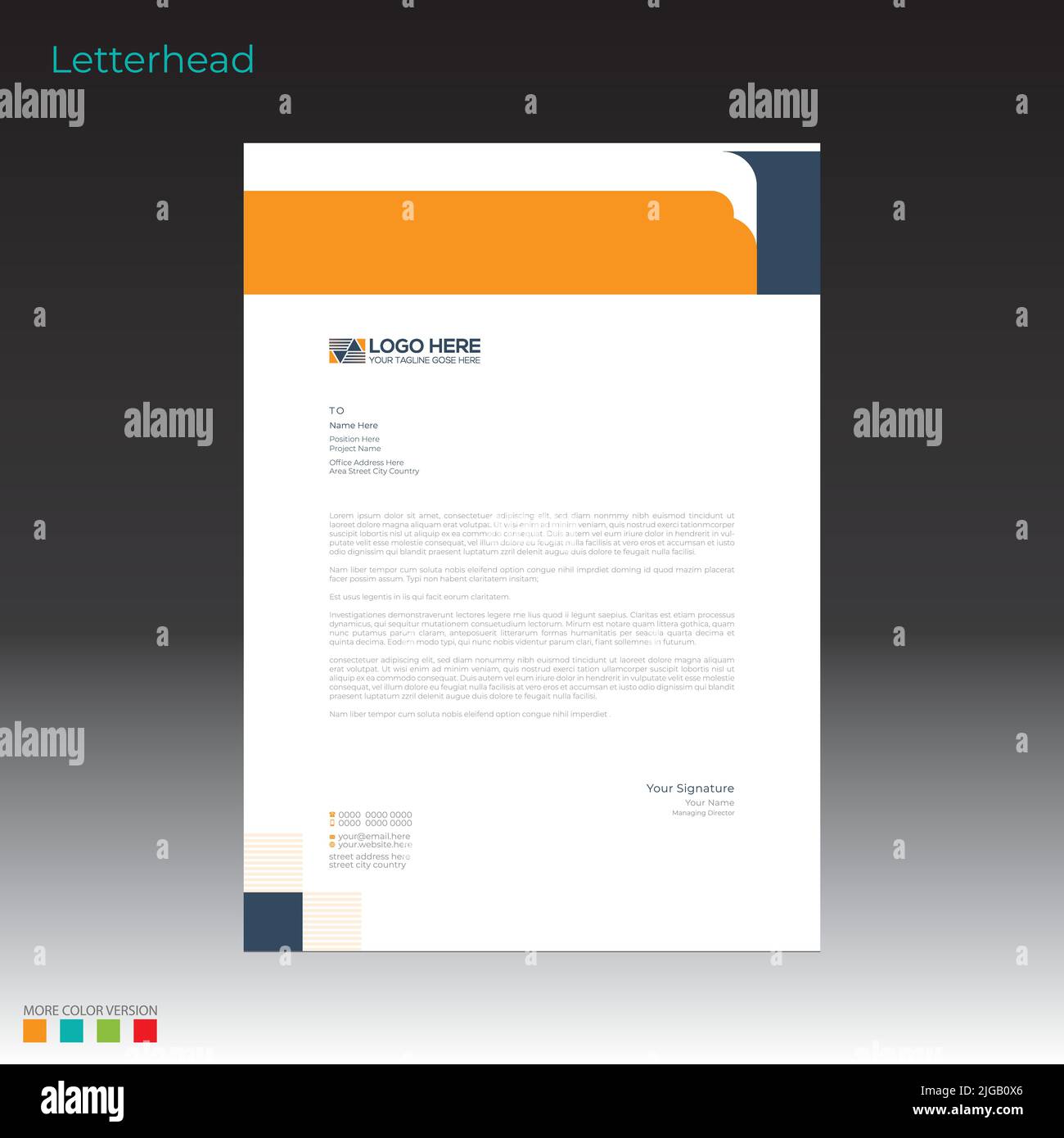 A vector illustraton of a letterhead sample paper in a dark background ...