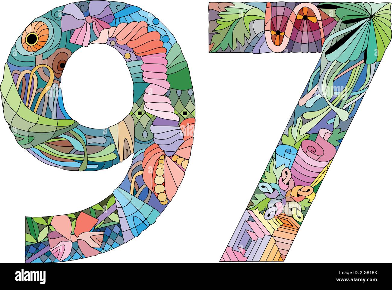 Eighty-seven number Isolated zentangle illustration for decoration ...