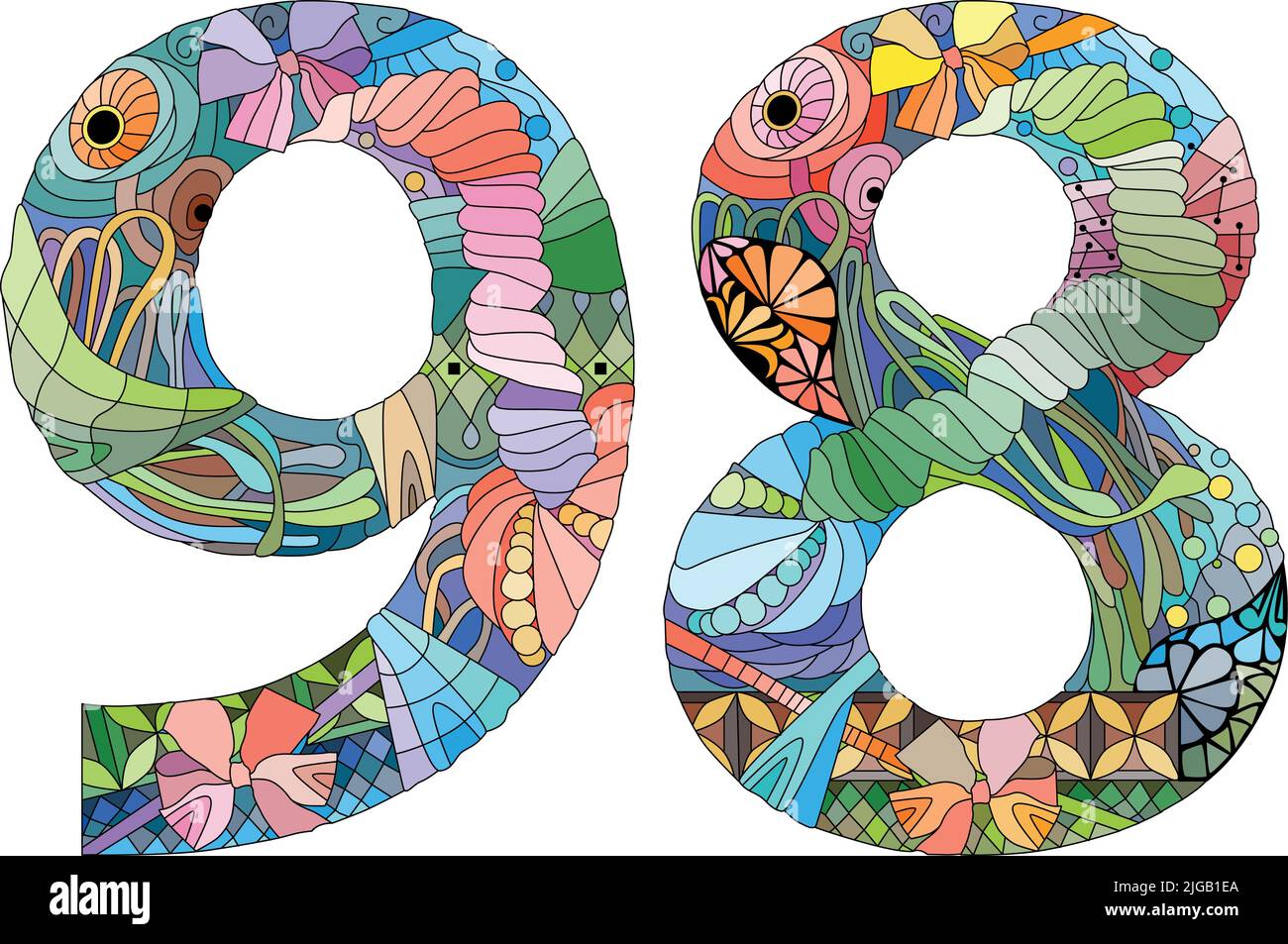 Ninety eight number Isolated zentangle illustration for decoration ...