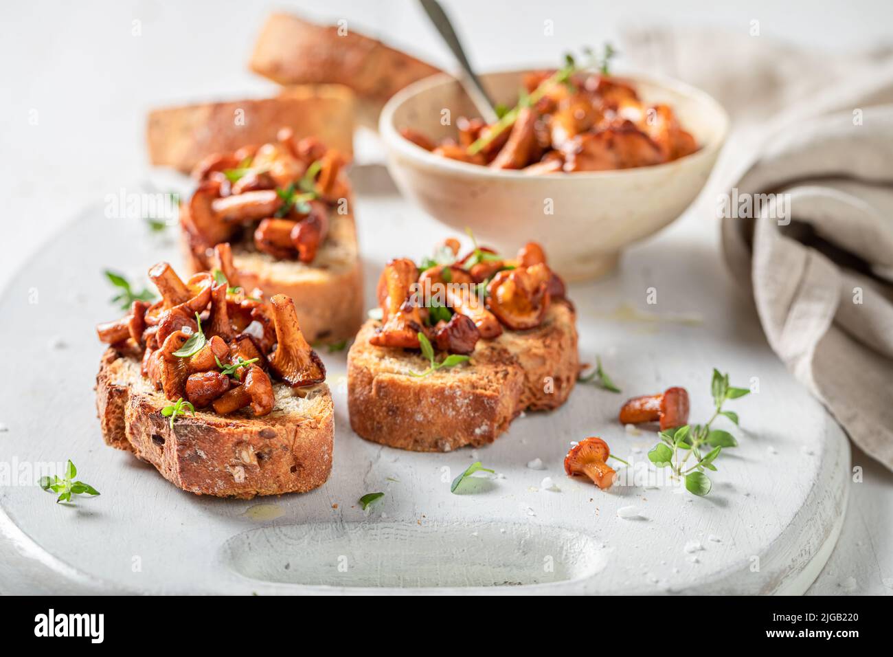 Homemade and tasty toasts as a quick snack for lunch. Toasts made with ...