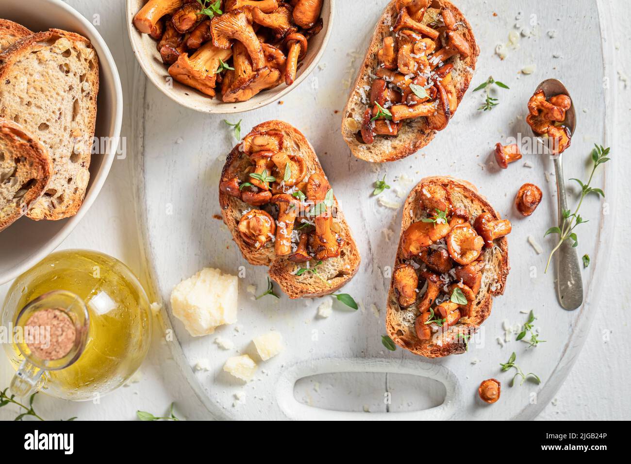 Tasty and fresh toasts as a quick snack for lunch. Toasts made with ...