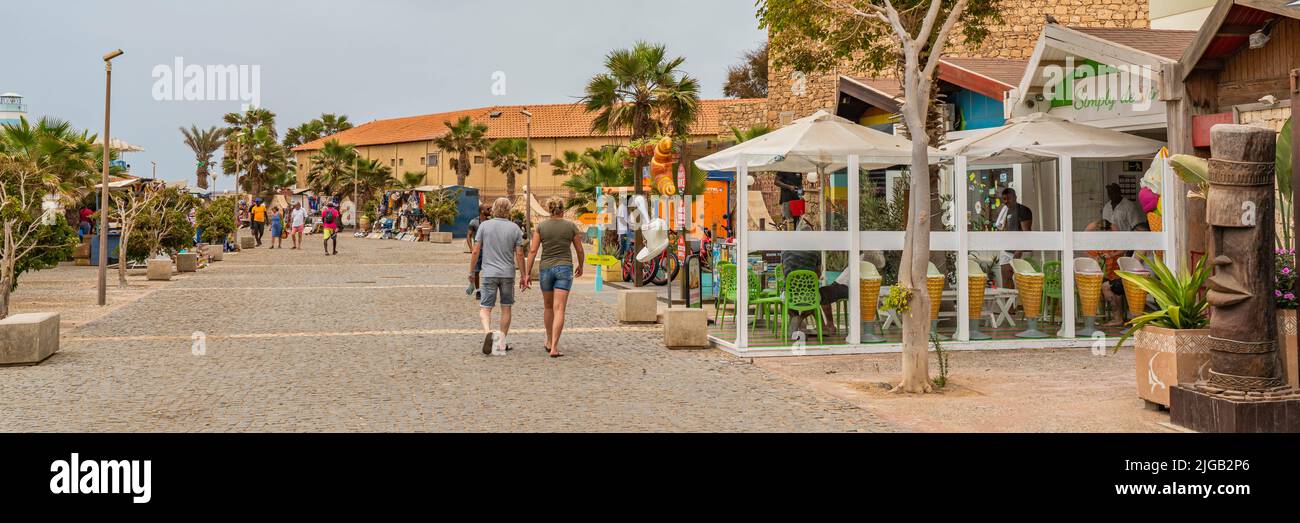 SANTA MARIA, CAPE VERDE, - JUNE 20.2022: Street view with people at ...