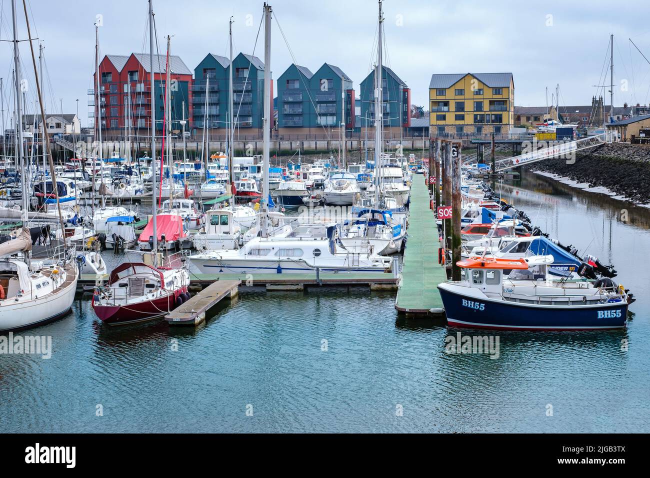 An Amble Marina port with many boats in Northumberland, UK Stock Photo ...