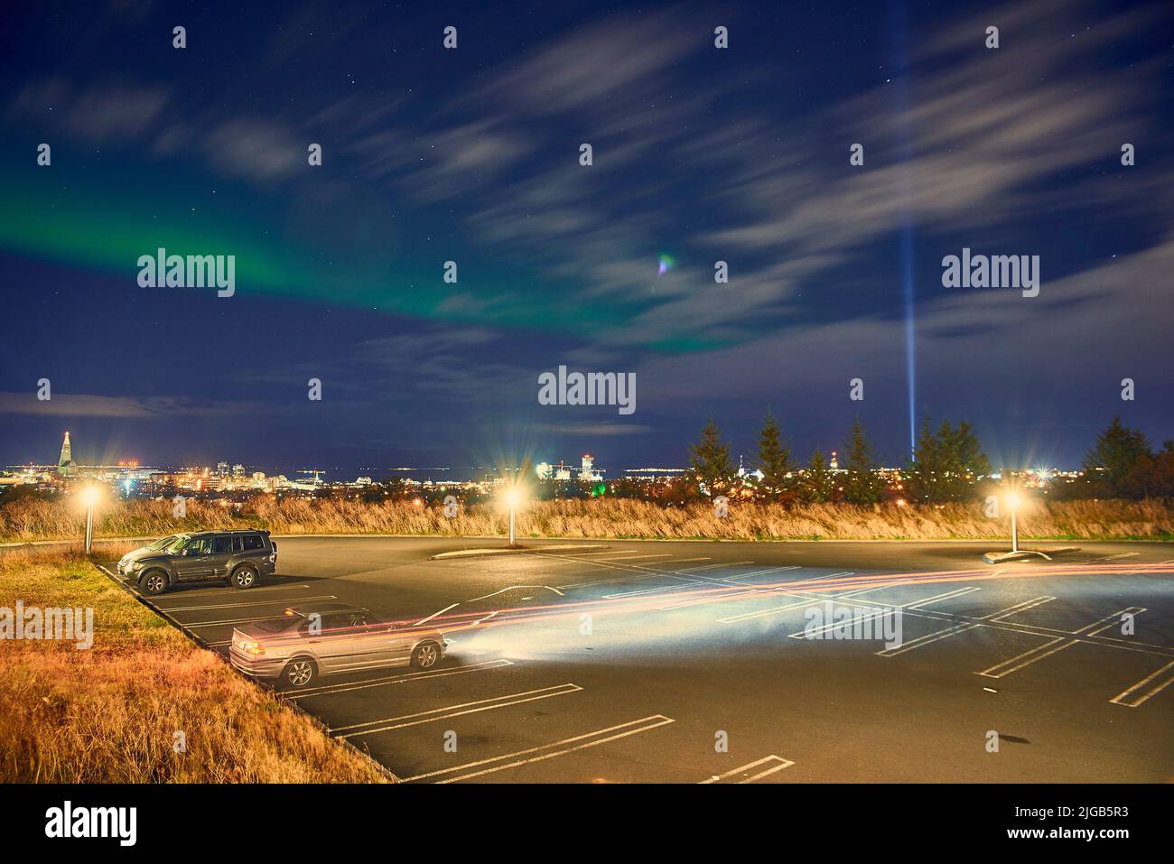 northern lights above Reykjavik in Iceland at night Stock Photo - Alamy