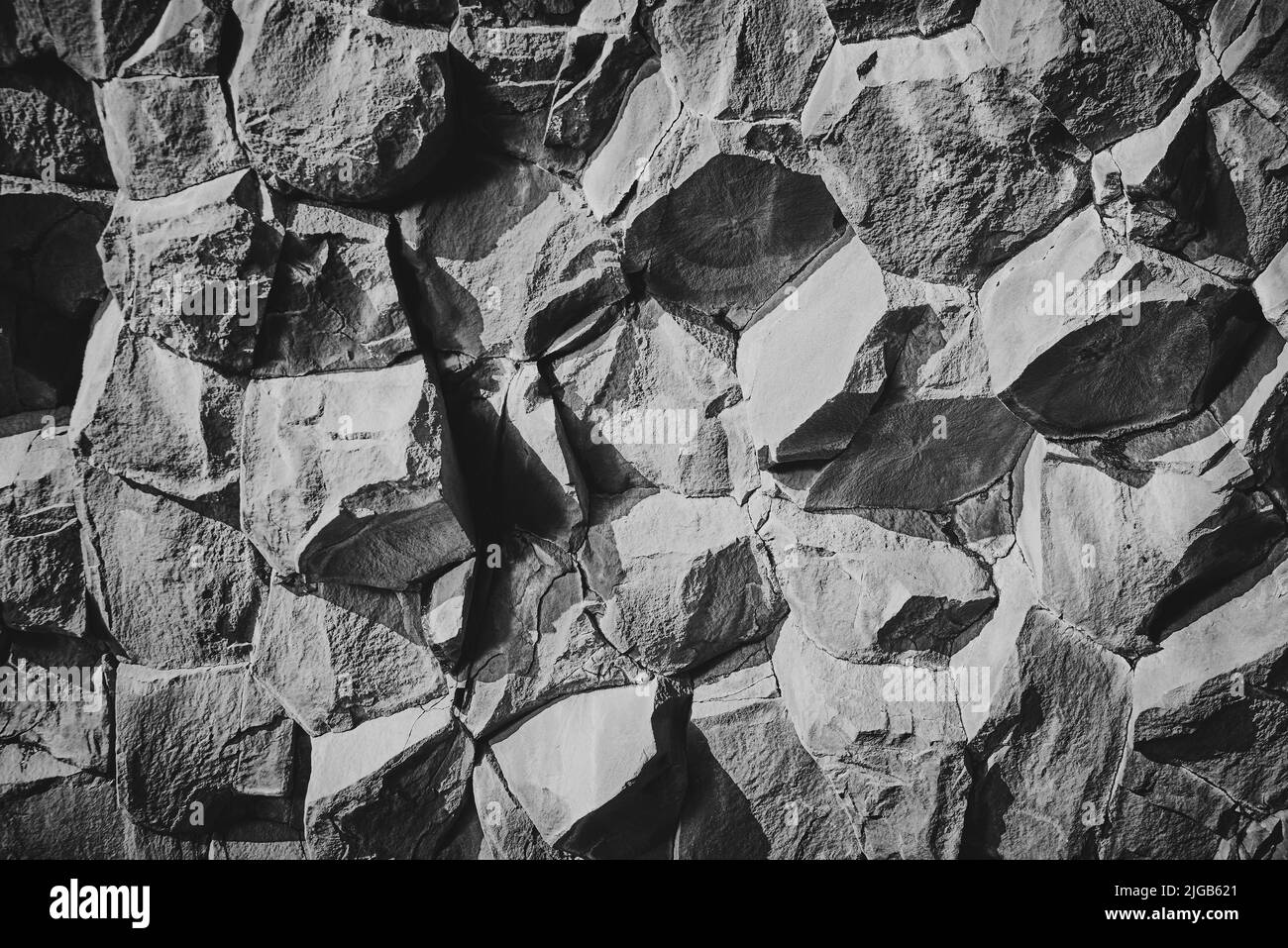 Columns of hexagonal basalt rock Black and White Stock Photos & Images ...