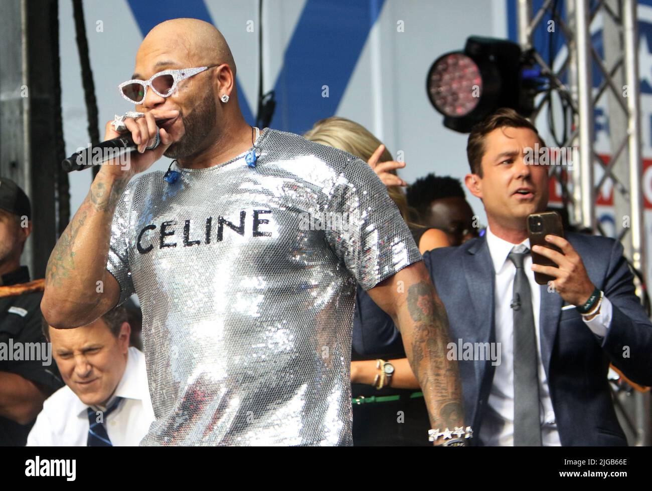 New York, NY, USA. 8th July, 2022. Flo Rida pictured as Flo Rida performs on Fox and Friends at ...