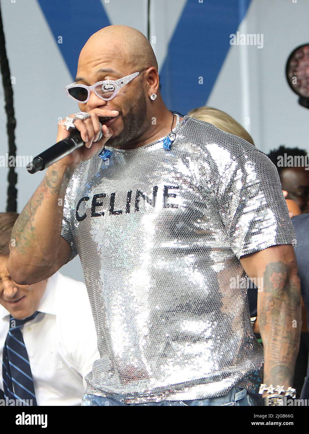 New York, NY, USA. 8th July, 2022. Flo Rida pictured as Flo Rida performs on Fox and Friends at ...