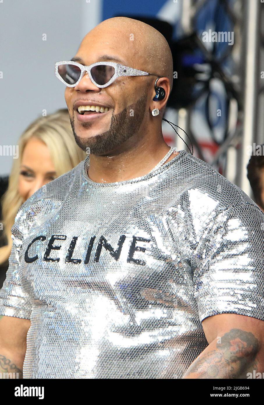 New York, NY, USA. 8th July, 2022. Flo Rida pictured as Flo Rida performs on Fox and Friends at ...