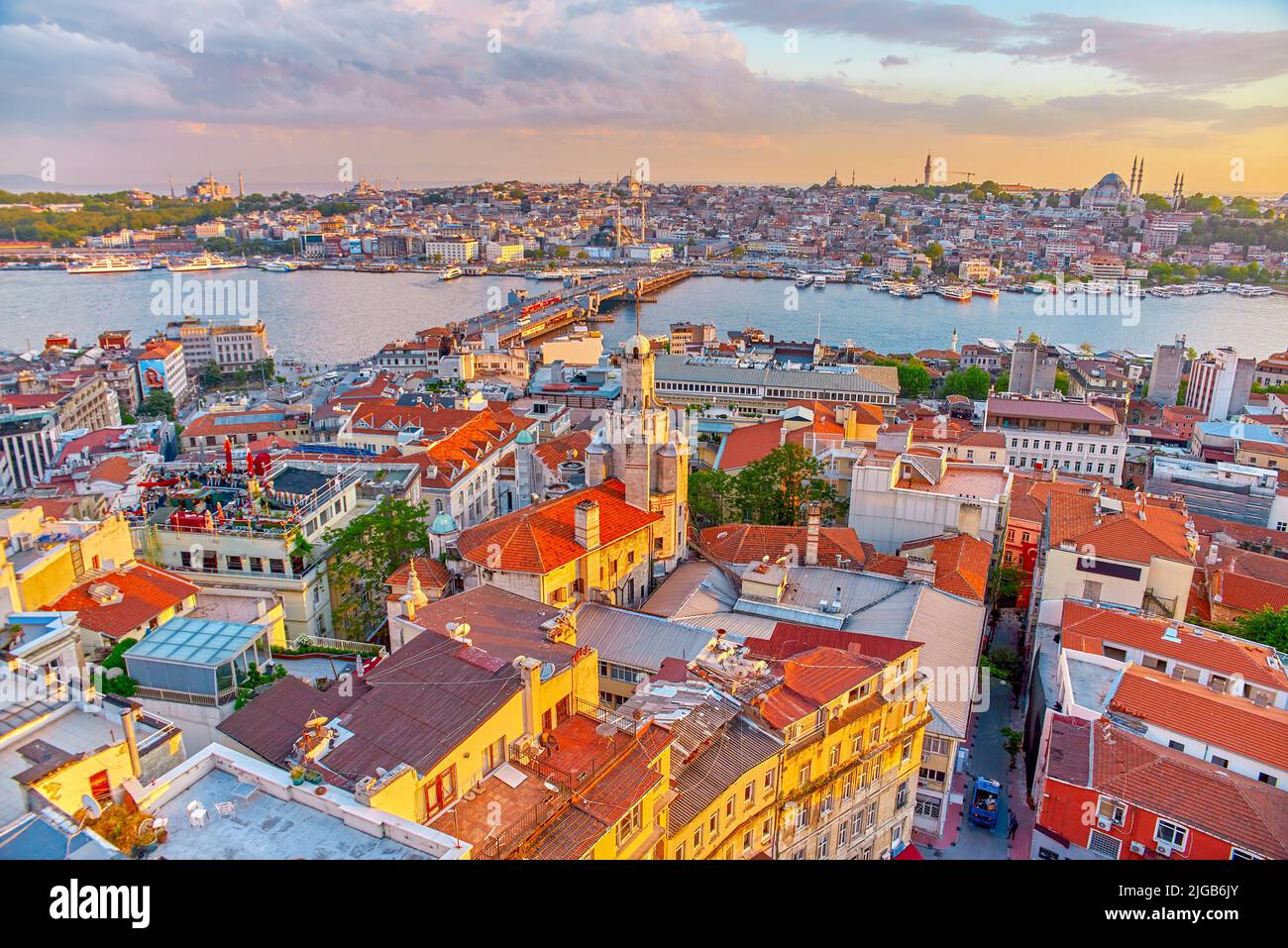 Top view from Galata Tower in Istanbul at sunset time Stock Photo - Alamy