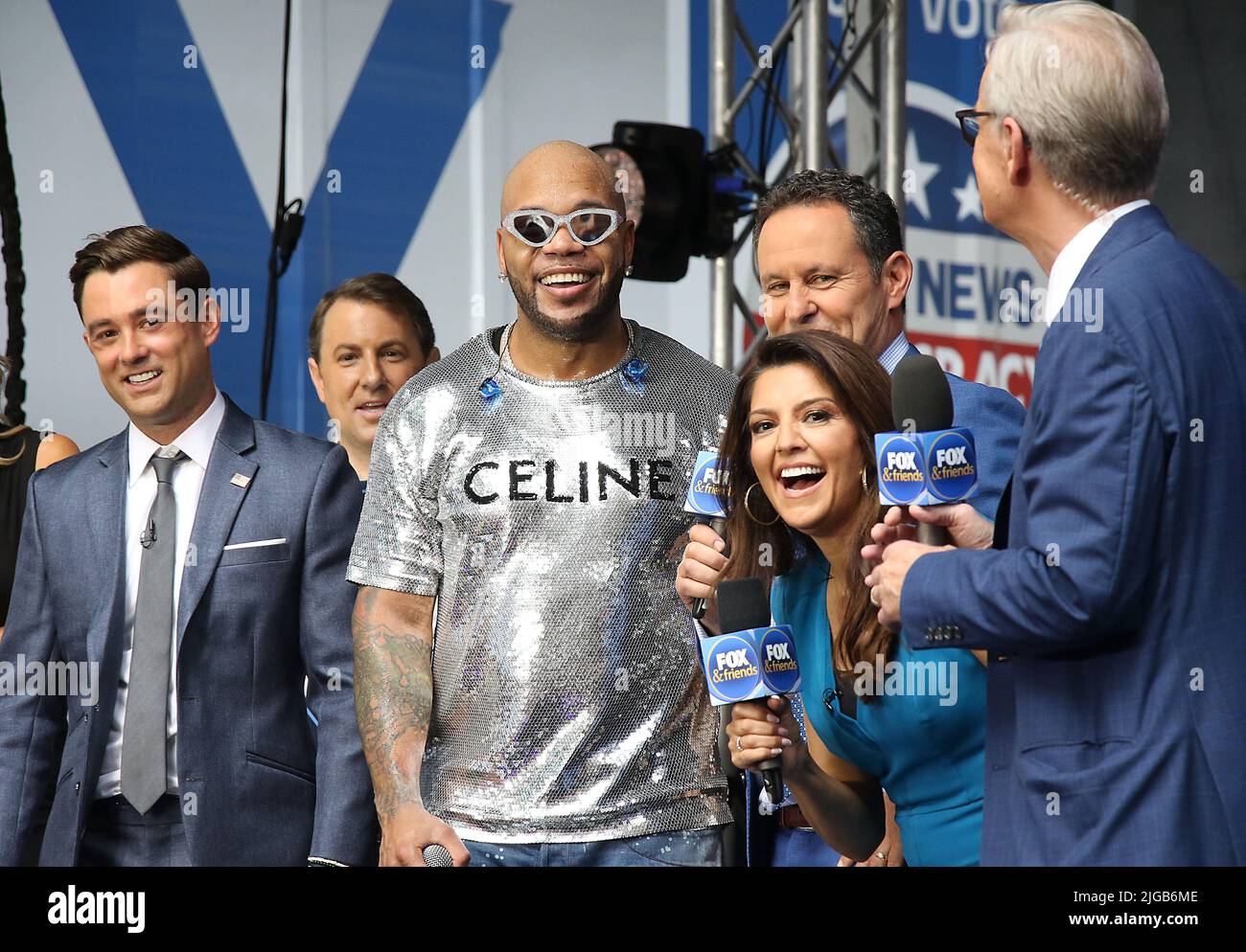 New York, NY, USA. 8th July, 2022. Adam Klotz, Flo Rida, Brian Kilmeade, Rachel Campos-Duffy, St ...