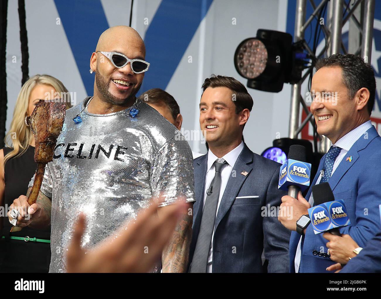 New York, NY, USA. 8th July, 2022. Ainsley Earhardt, Flo Rida, Adam Klotz, Brian Kilmeade ...