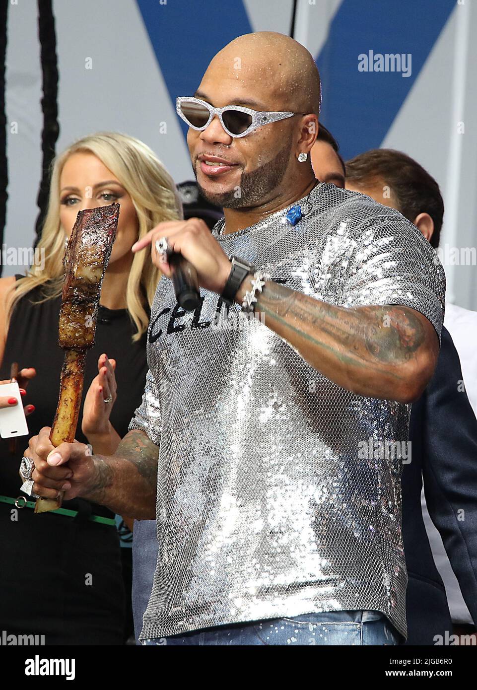 New York, NY, USA. 8th July, 2022. Flo Rida pictured as Flo Rida performs on Fox and Friends at ...