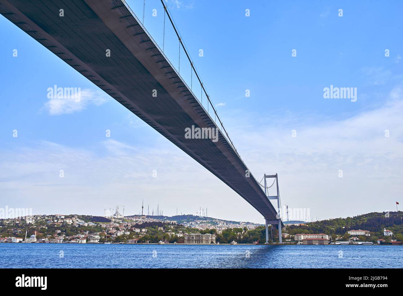 The Bosphorus Bridge connects the Asian side and the European side in ...