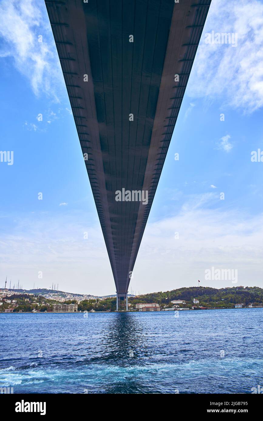 The Bosphorus Bridge connects the Asian side and the European side in ...