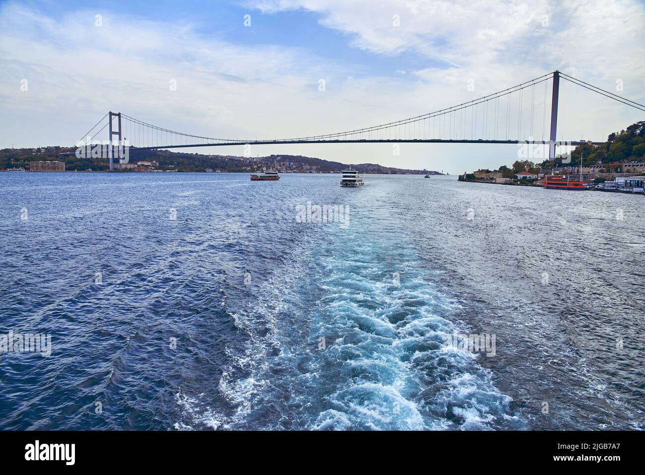 The Bosphorus Bridge connects the Asian side and the European side in ...