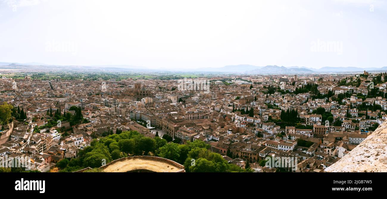 Wide field of view Panorama of the City of Granada, from Torre de la ...