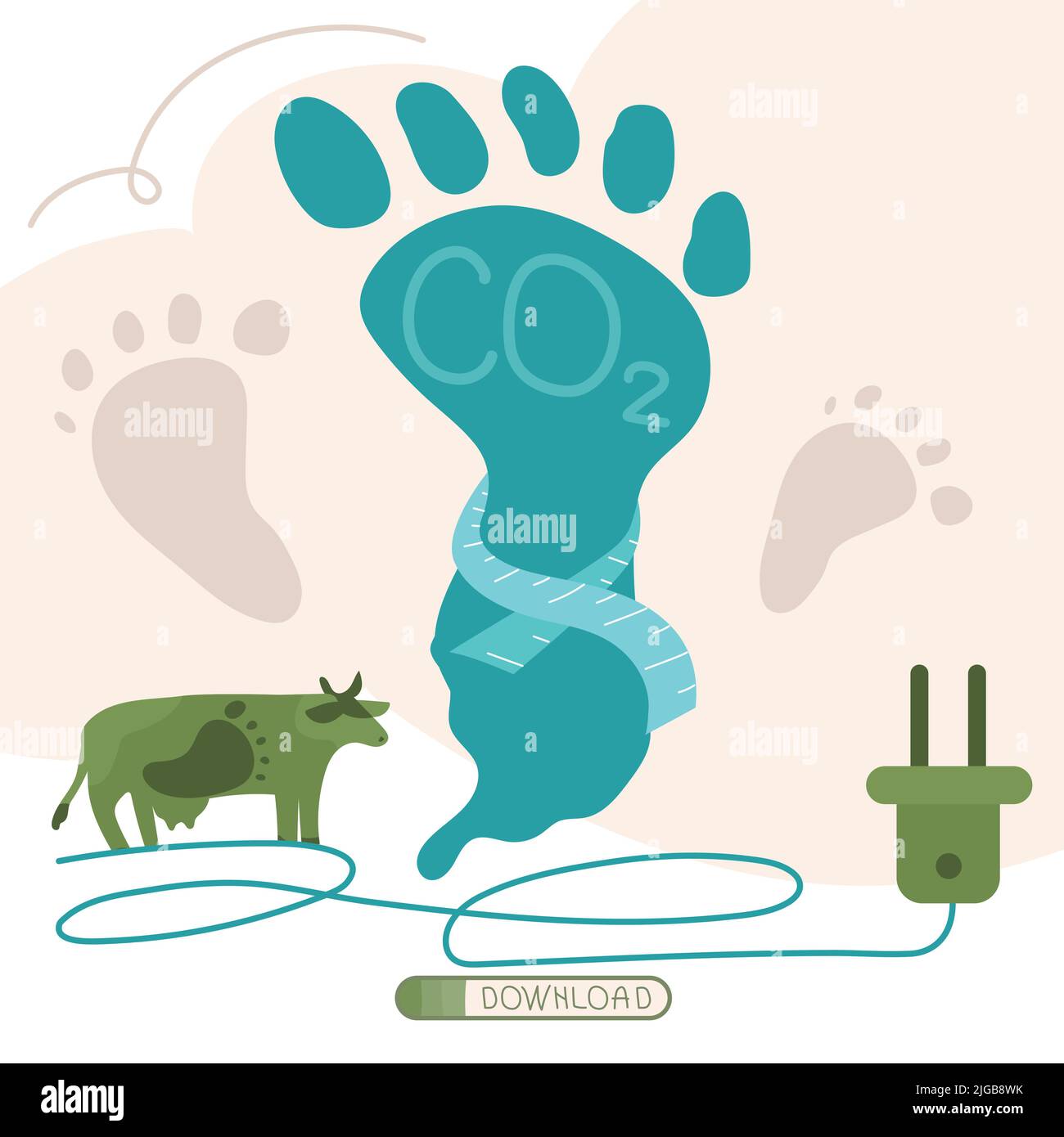 Carbon footprint concept sourses. Cow production, start up CO2 and ...