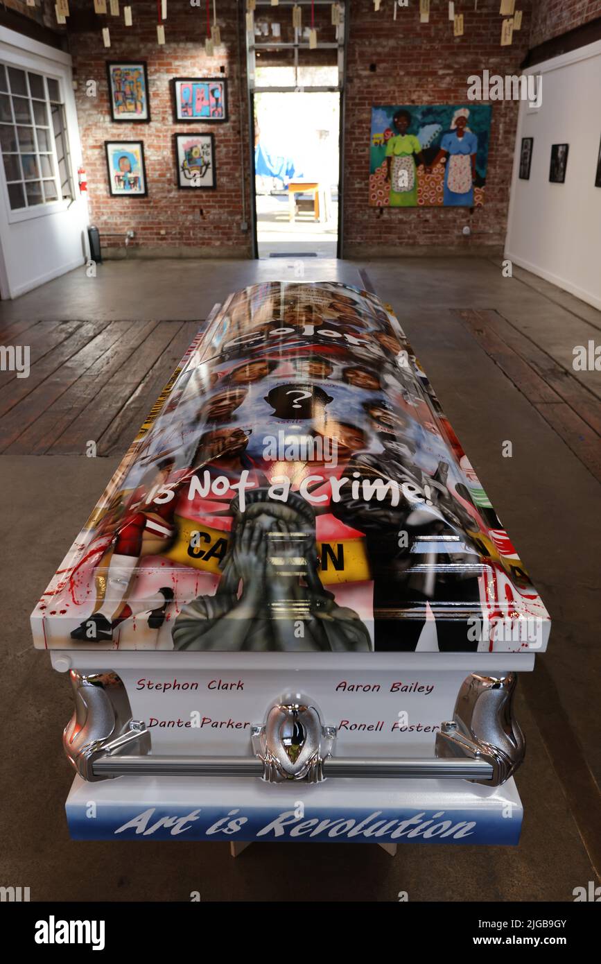 A view of airbrushed painted casket by Airballin Stock Photo - Alamy