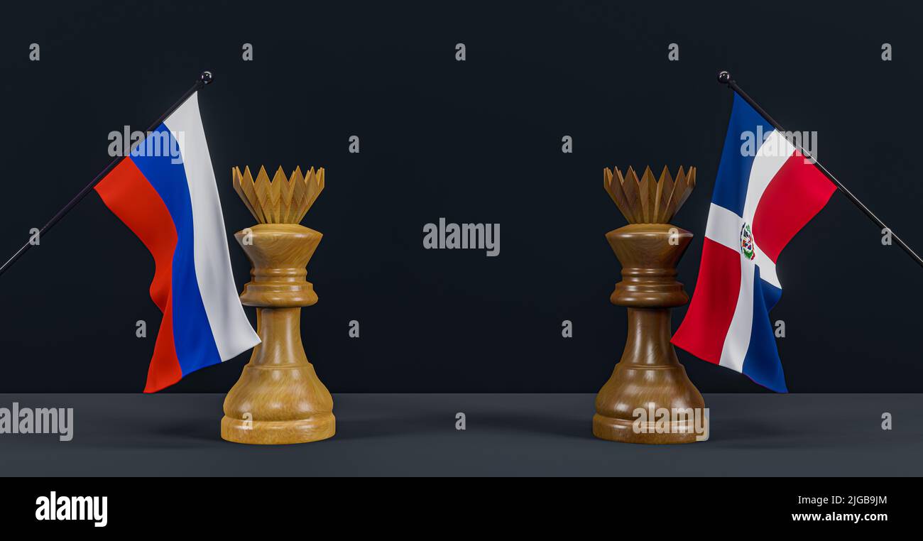 Russia flag and Dominican Republic flag and chess king on chessboard ...