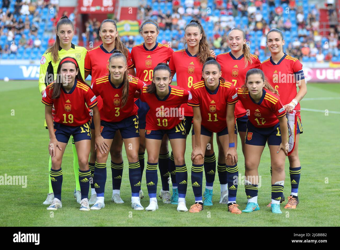 Ostrava, Czech Republic. 09th July, 2022. Spanish team poses prior to the final match of the ...