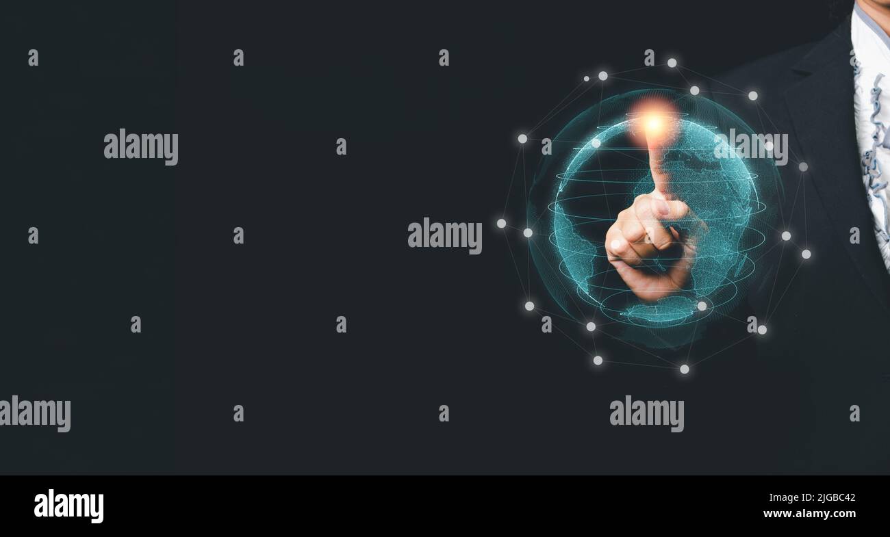 Global network concept, Businesswoman hand touching global network and ... Global network concept, Businesswoman hand touching global network and ...