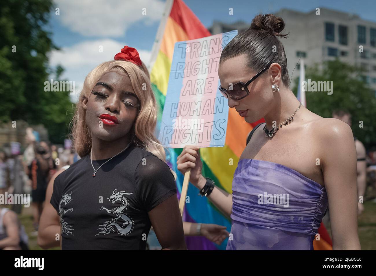 London, UK. 9th July 2022. Trans+ Pride protest sees hundreds of Trans ...
