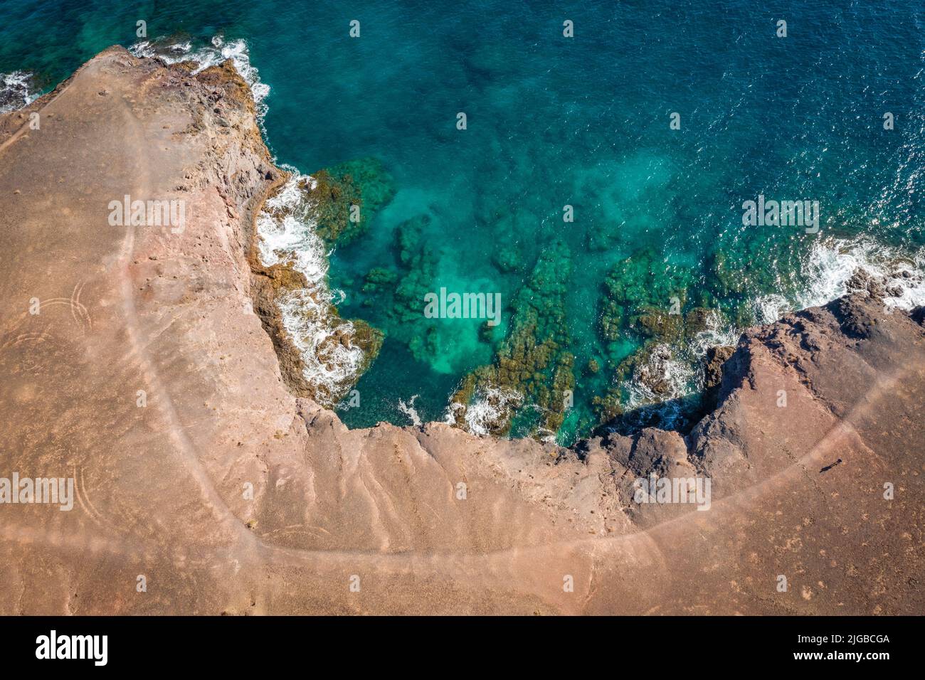 aerial view of high steep coast and waves breaking on cliffs Stock ...