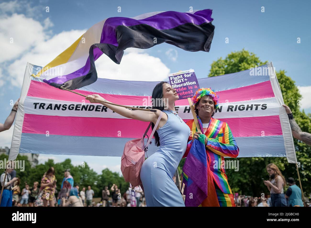 London, UK. 9th July 2022. Trans+ Pride protest sees hundreds of Trans ...