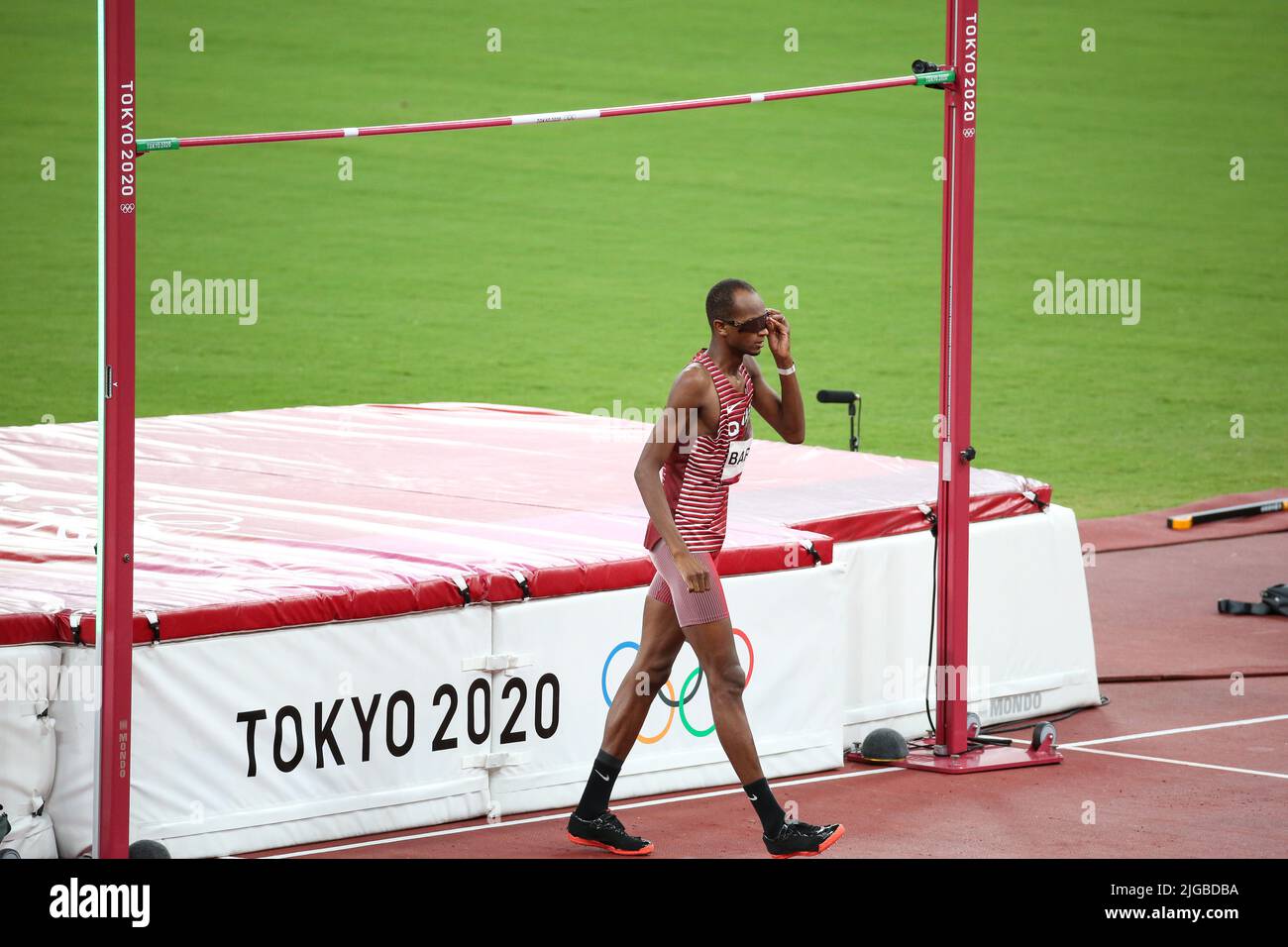 August 01st, 2021 - Tokyo, Japan: Mutaz Essa Barshim of Qatar reacts ...
