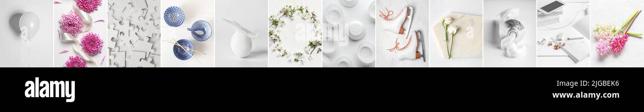 Collage of photos in white colors Stock Photo - Alamy