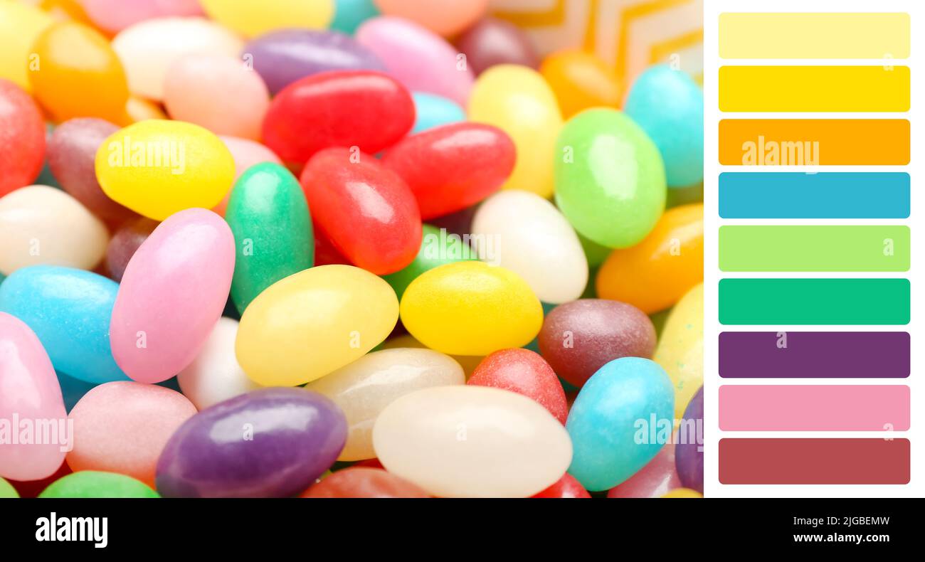 Heap of sweet candies, closeup. Different color patterns Stock Photo ...