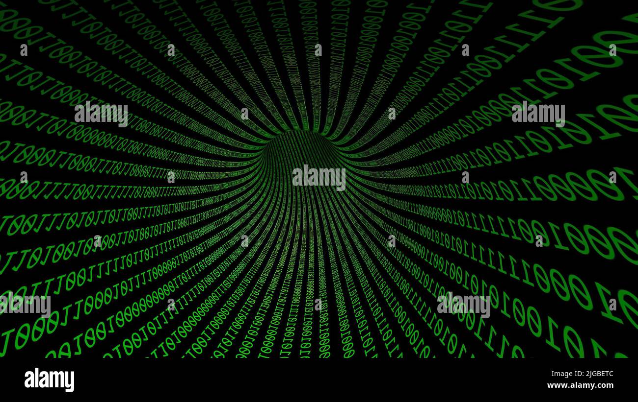 An illustration of a tunnel composed of green binary codes tilted ...