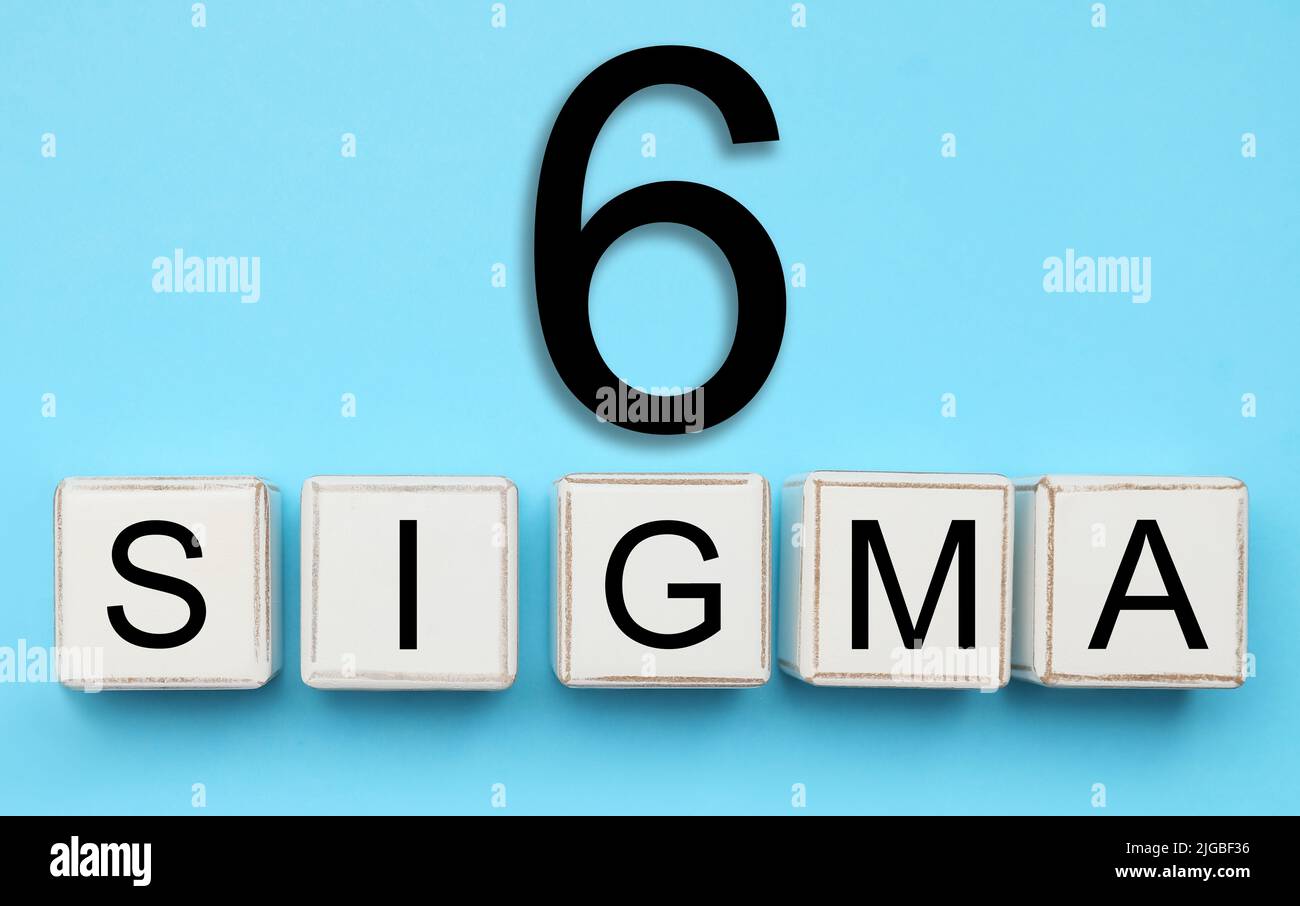 Figure 6 and cubes with text SIGMA on blue background Stock Photo - Alamy