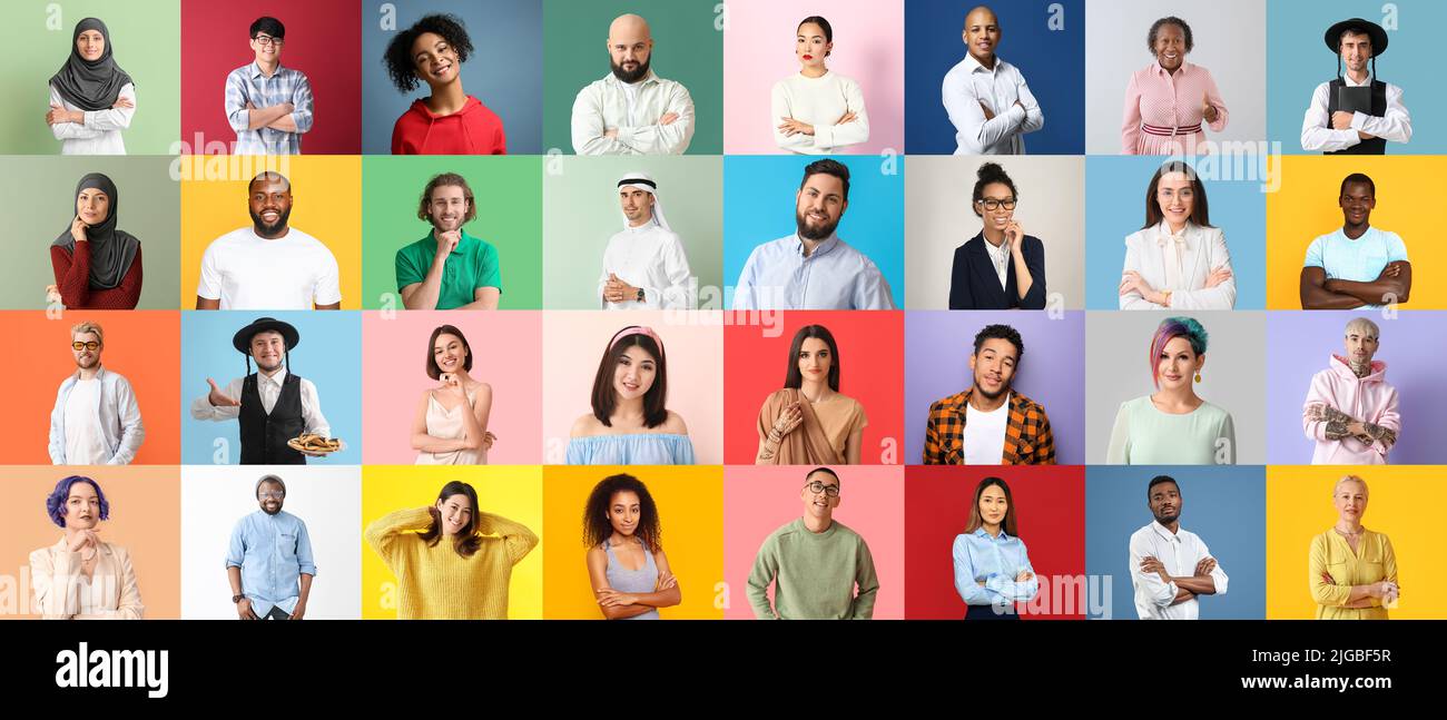 Collage of different people on color background Stock Photo - Alamy