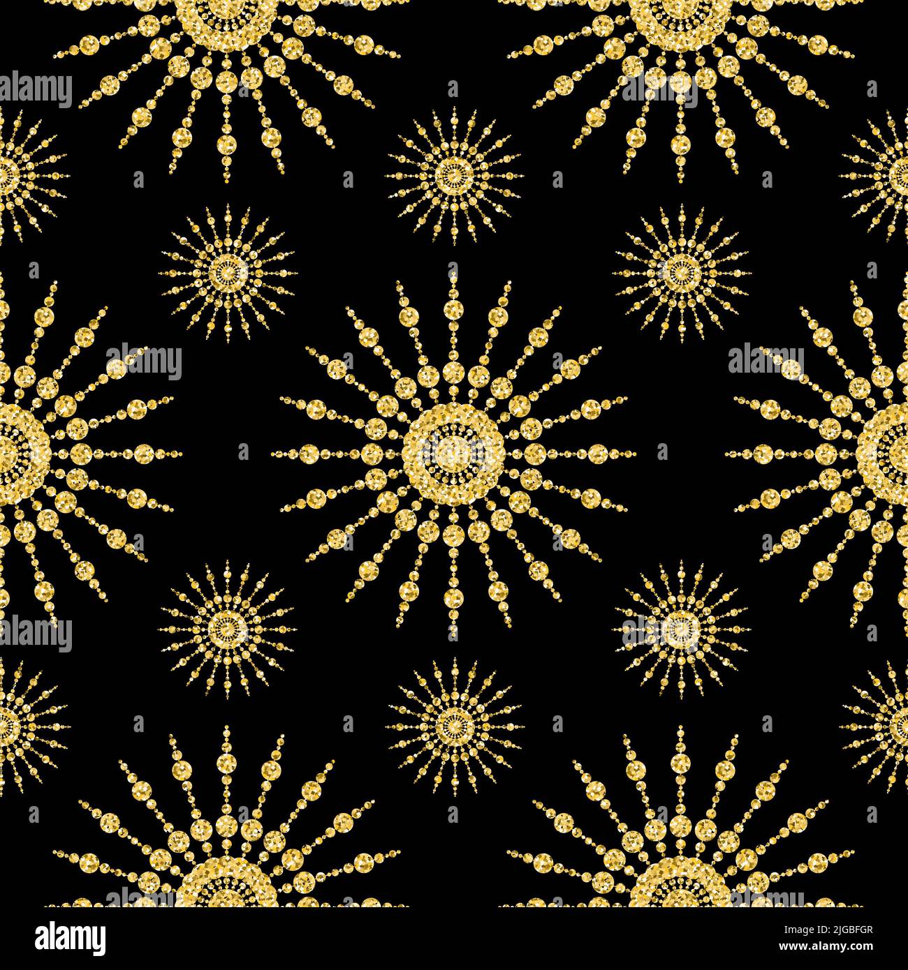 Golden snowflake flower mandala seamless pattern shining glitter ...