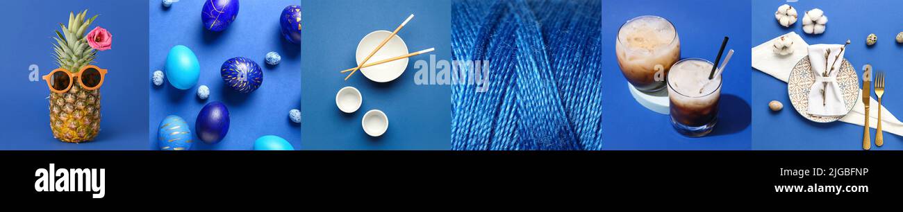Creative collage of different photos in blue colors Stock Photo - Alamy
