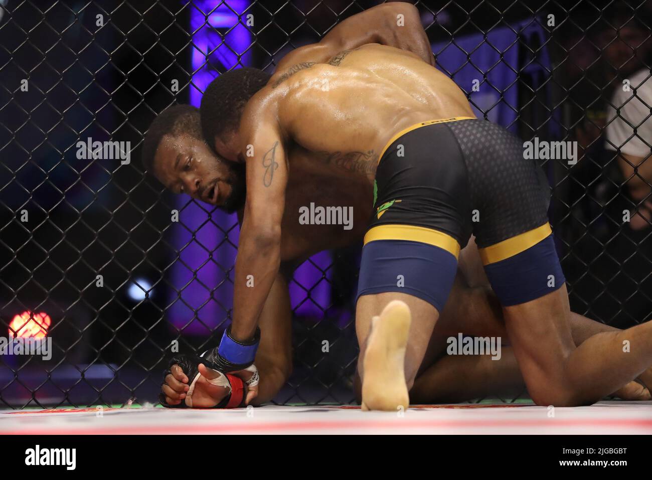 PHOENIX, AZ - JULY 8: Cedric Katambwa and James Hay meet in the octagon ...