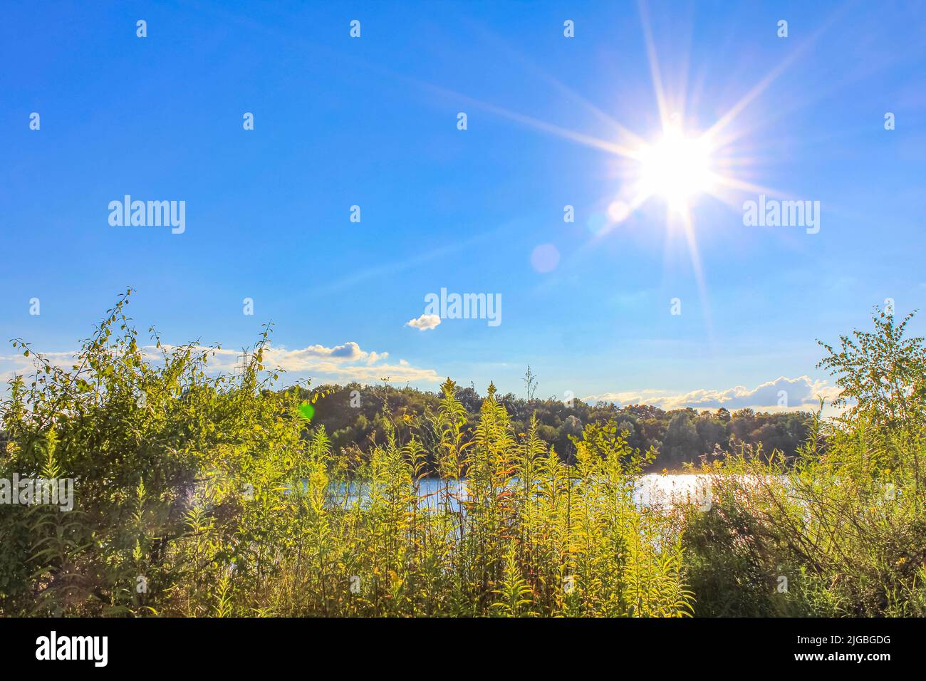 Beautiful quarry lake dredging pond lake with blue turquoise water blue ...