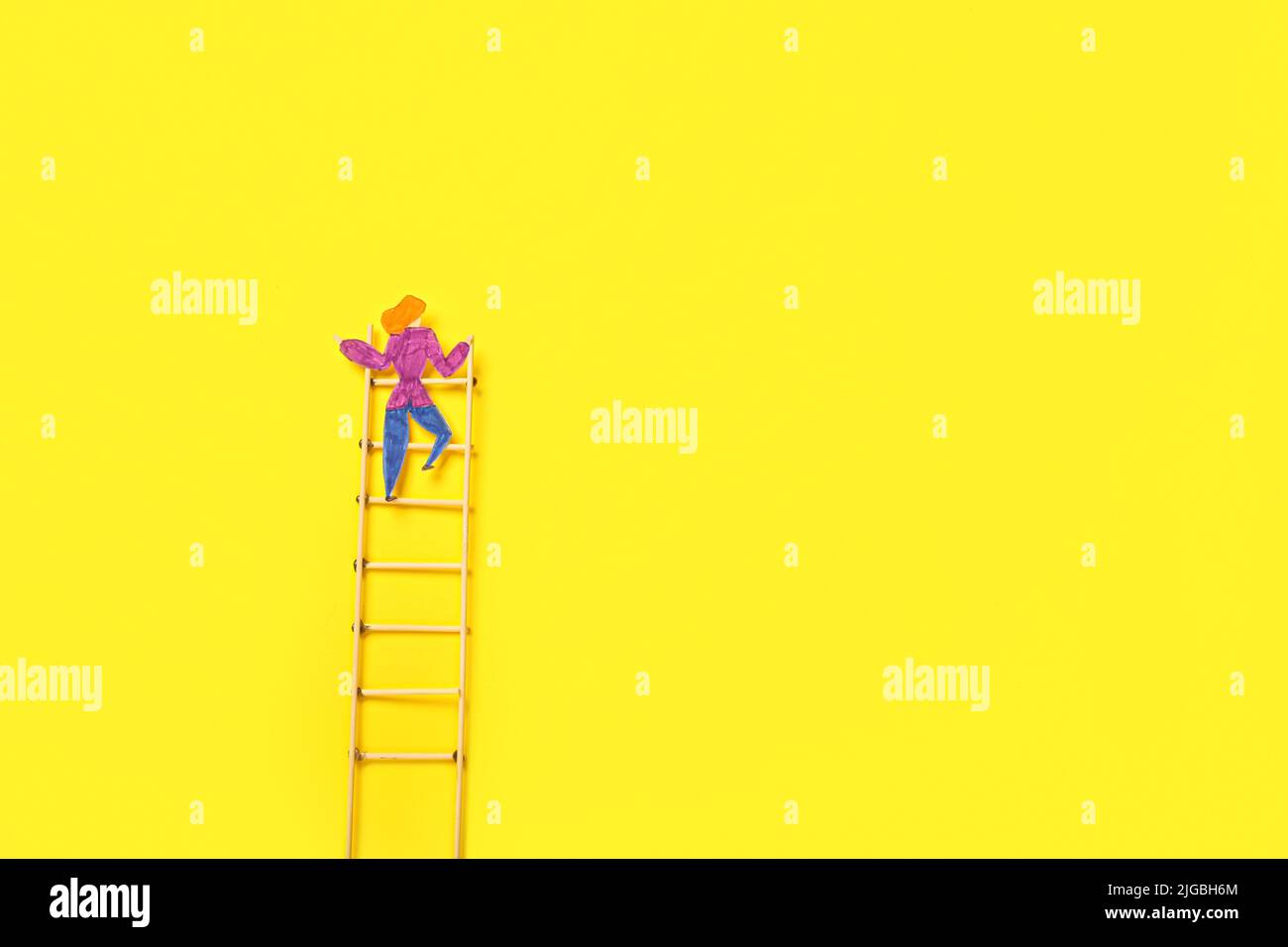 Wooden ladder with human figure on color background. Concept of ...
