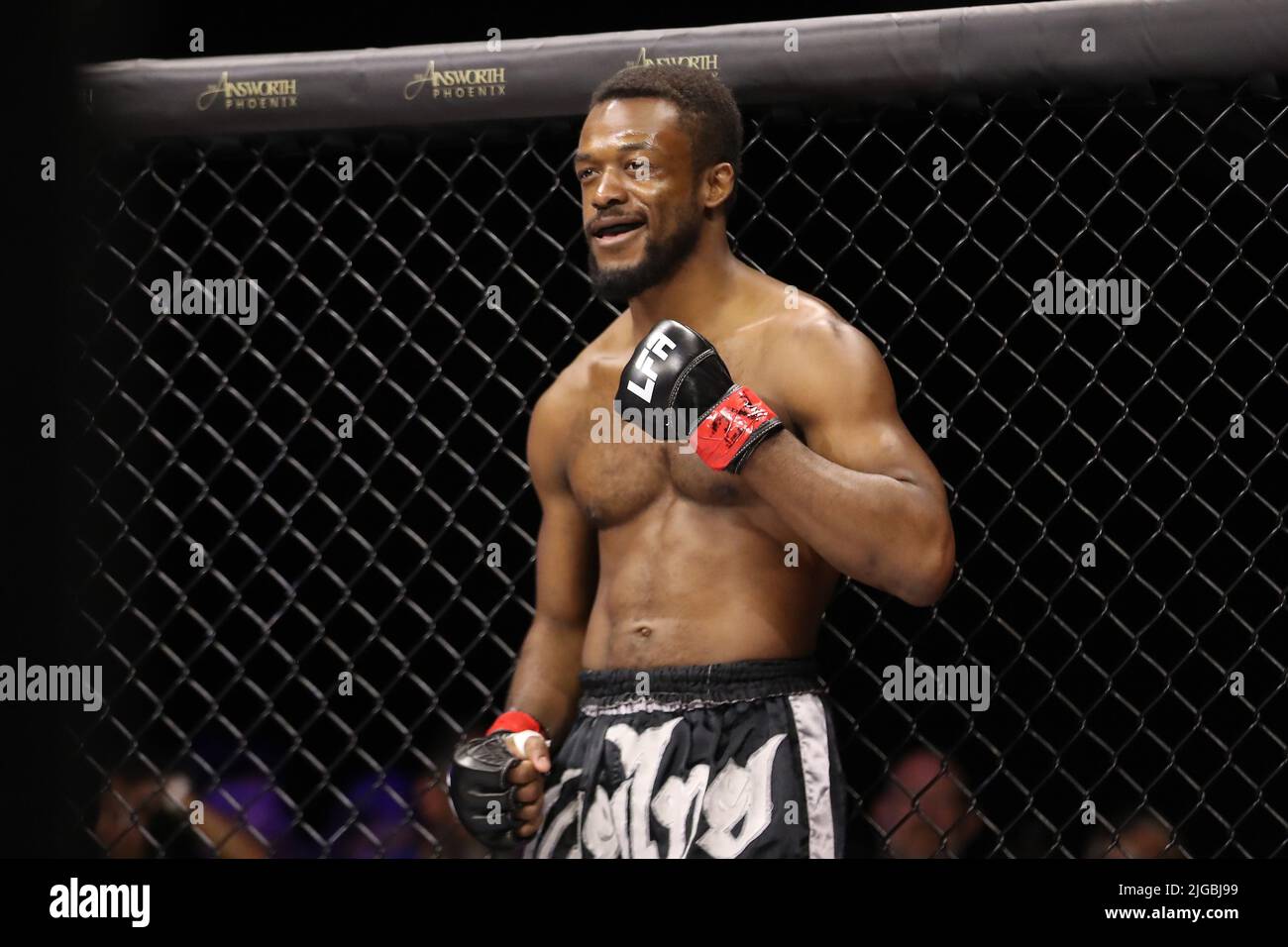 PHOENIX, AZ - JULY 8: Cedric Katambwa and James Hay meet in the octagon ...