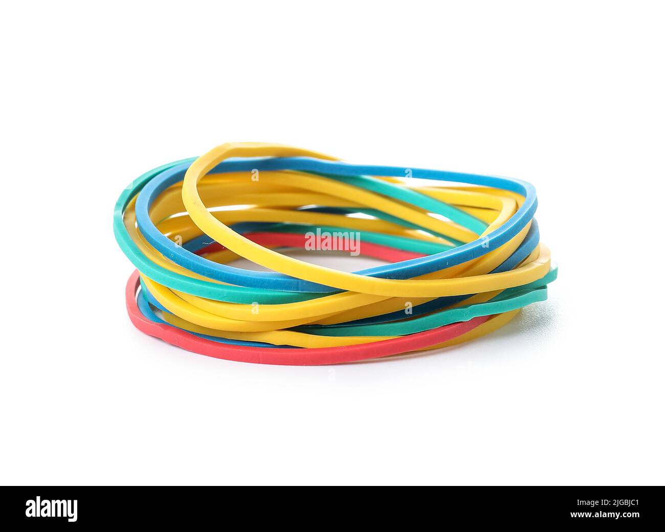Stack of colorful elastic rubber bands isolated on white background ...