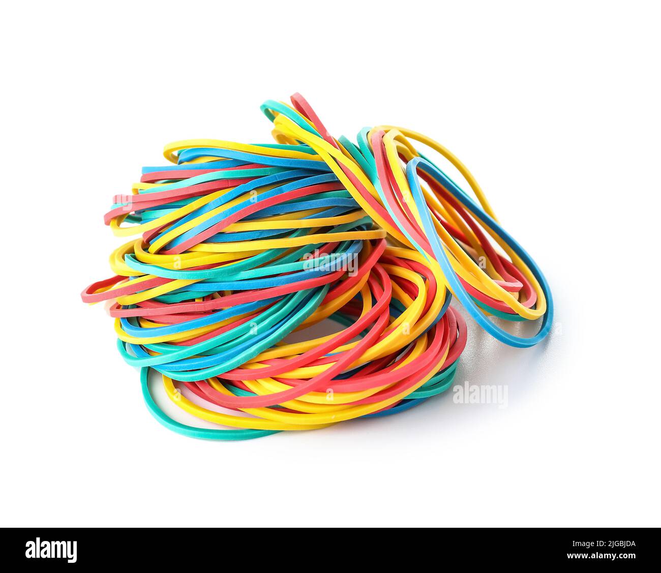 Different rubber bands on white background Stock Photo - Alamy