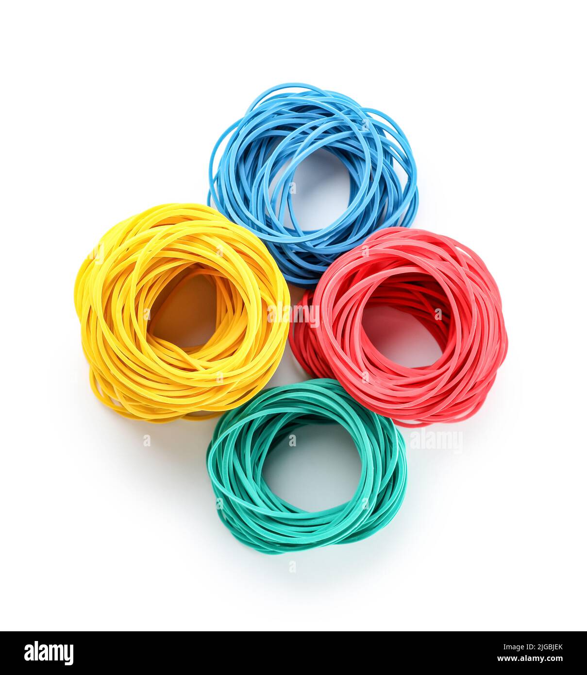 Stacks of elastic rubber bands on white background Stock Photo - Alamy