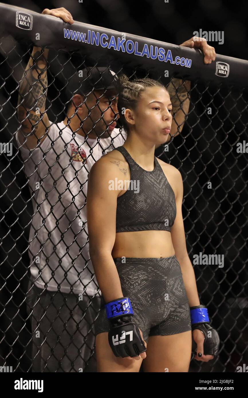 PHOENIX, AZ - JULY 8: Jena Bishop and Luana Santos meet in the octagon ...