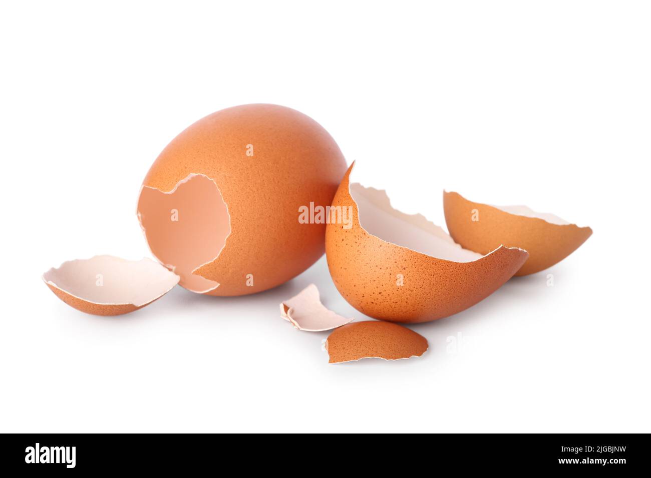 Egg shells on white background Stock Photo - Alamy